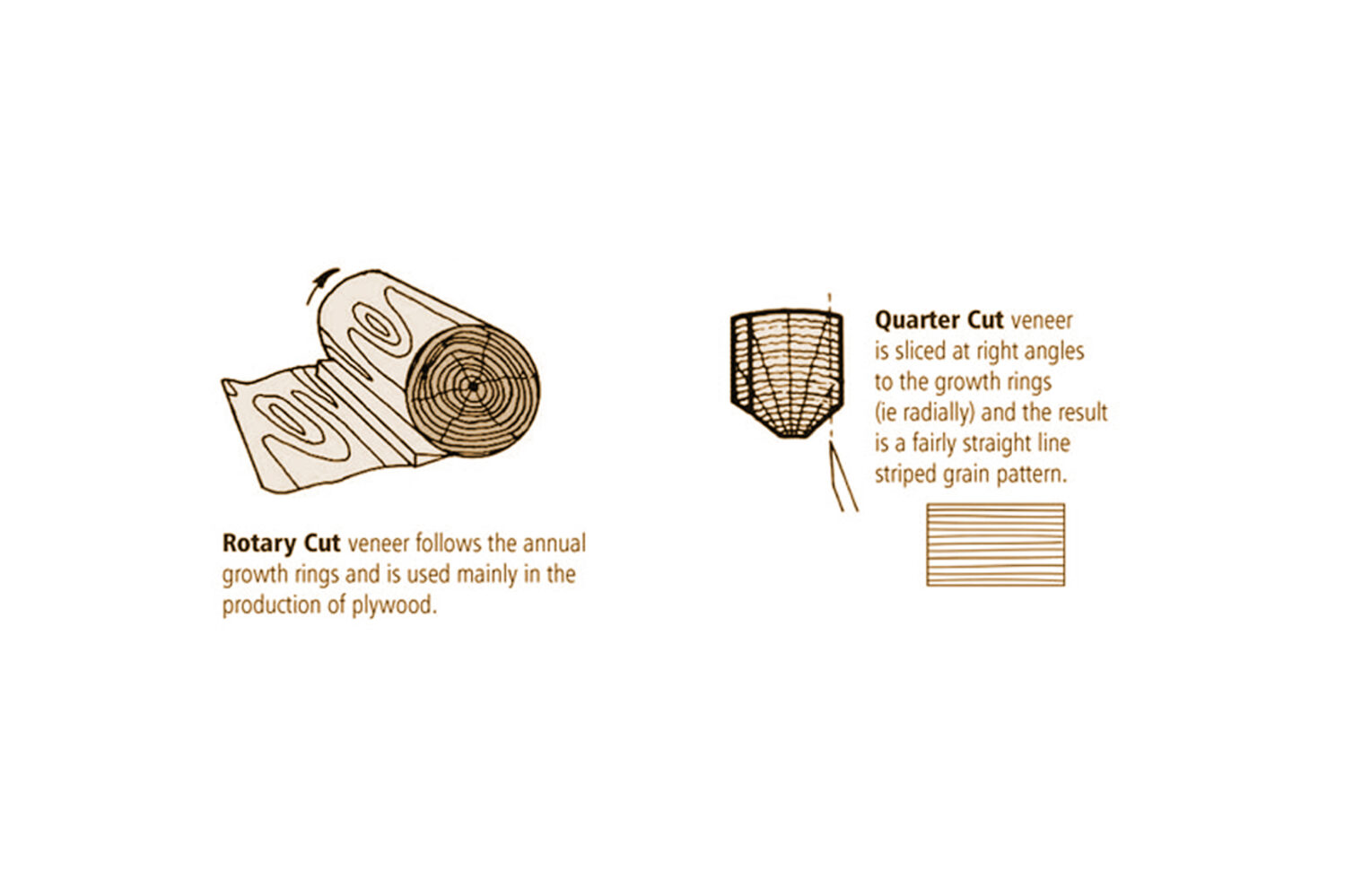 Types of timber veneer cuts: Crown cut, quarter cut and rotary | Elton ...